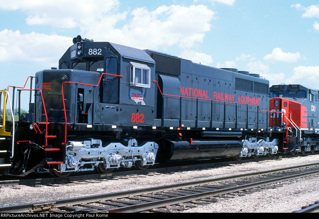 NREX 882, EMD SD40, fresh NRE rebuild-repaint, at BRC Clearing Yard